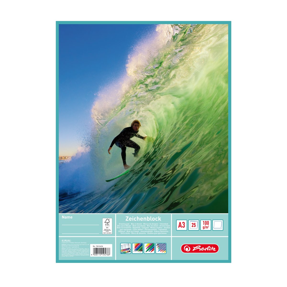 Zeichenblock A3 25 Blatt 100g/m² FSC 4 Motive sortiert - Herlitz