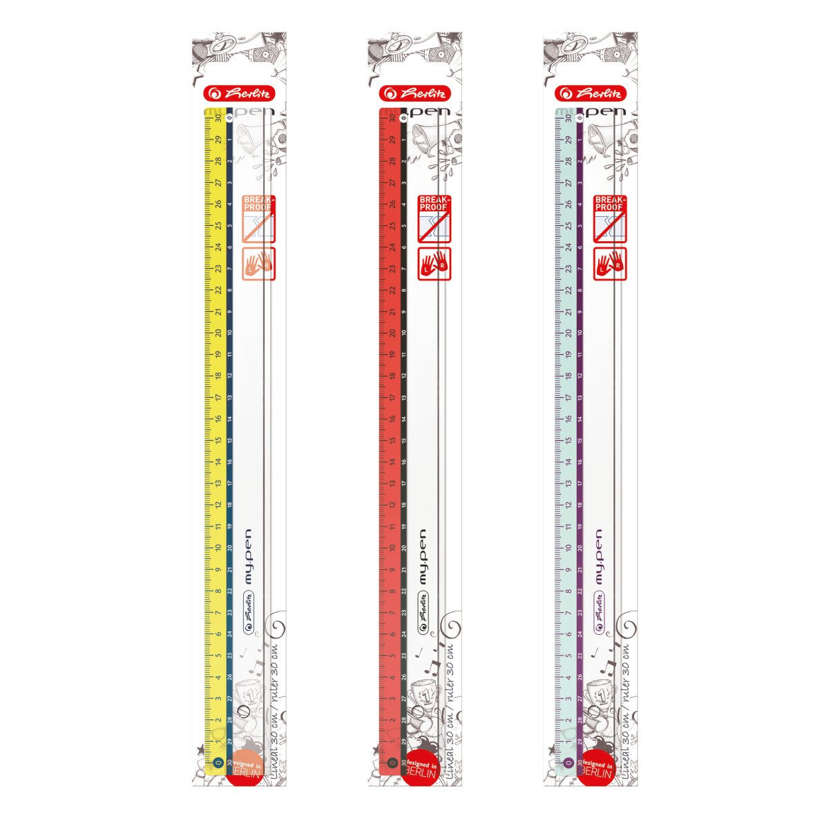 ruler my.pen plastic 30cm assorted colours - Herlitz