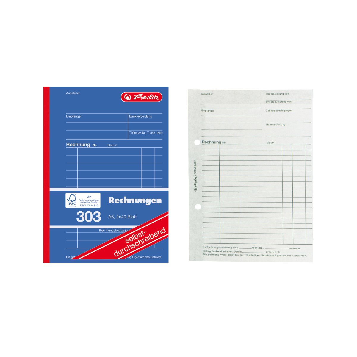 invoice book A6 303 2x40 sheets self copying FSC - Herlitz