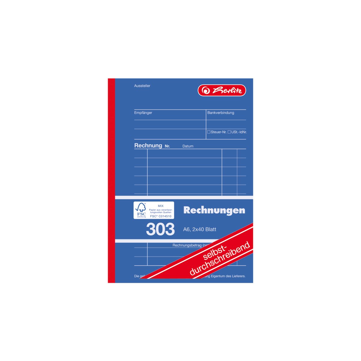 invoice book A6 303 2x40 sheets self copying FSC - Herlitz