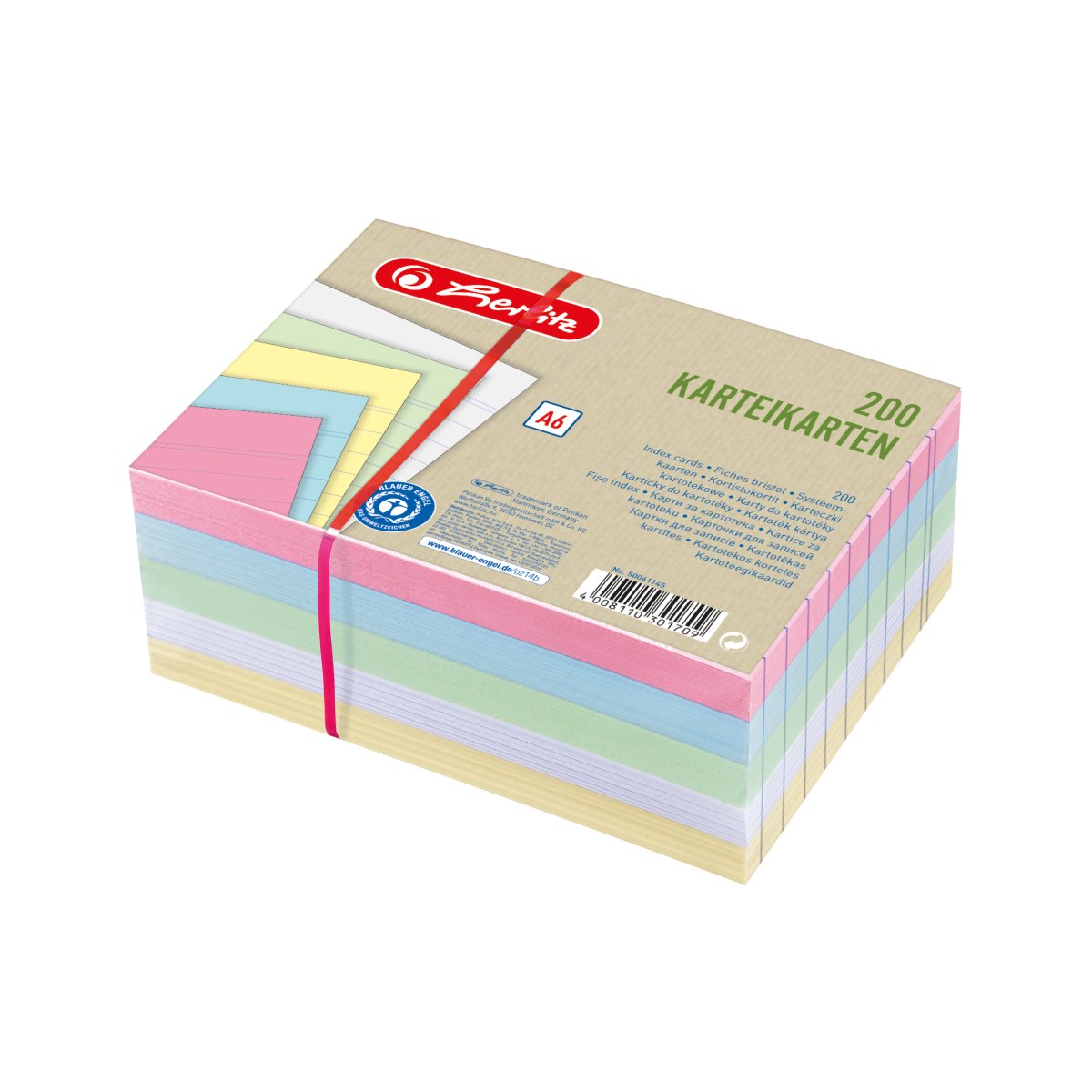 index card A6 ruled assorted colours 4 colours plus white Blue Angel ...