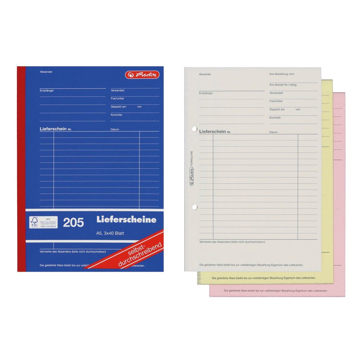 delivery note book A5 205 3x40 sheets self-copying FSC - Herlitz