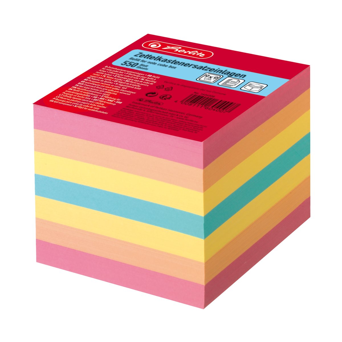 note cube box paper 550 sheets 9x9 cm assorted colours - Herlitz