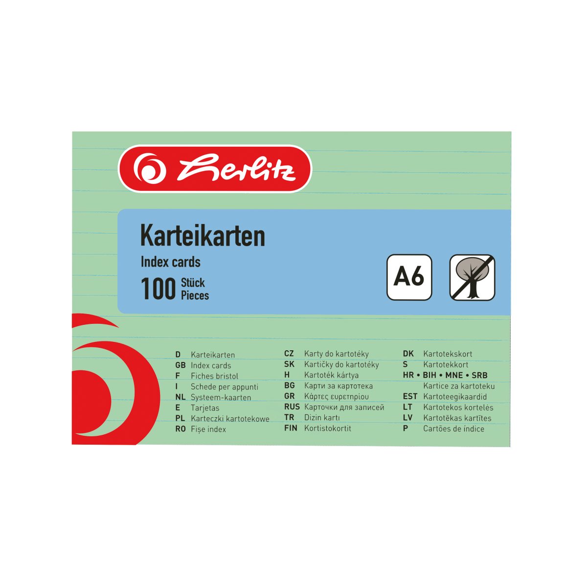 index card A6 ruled green 100 pieces - Herlitz